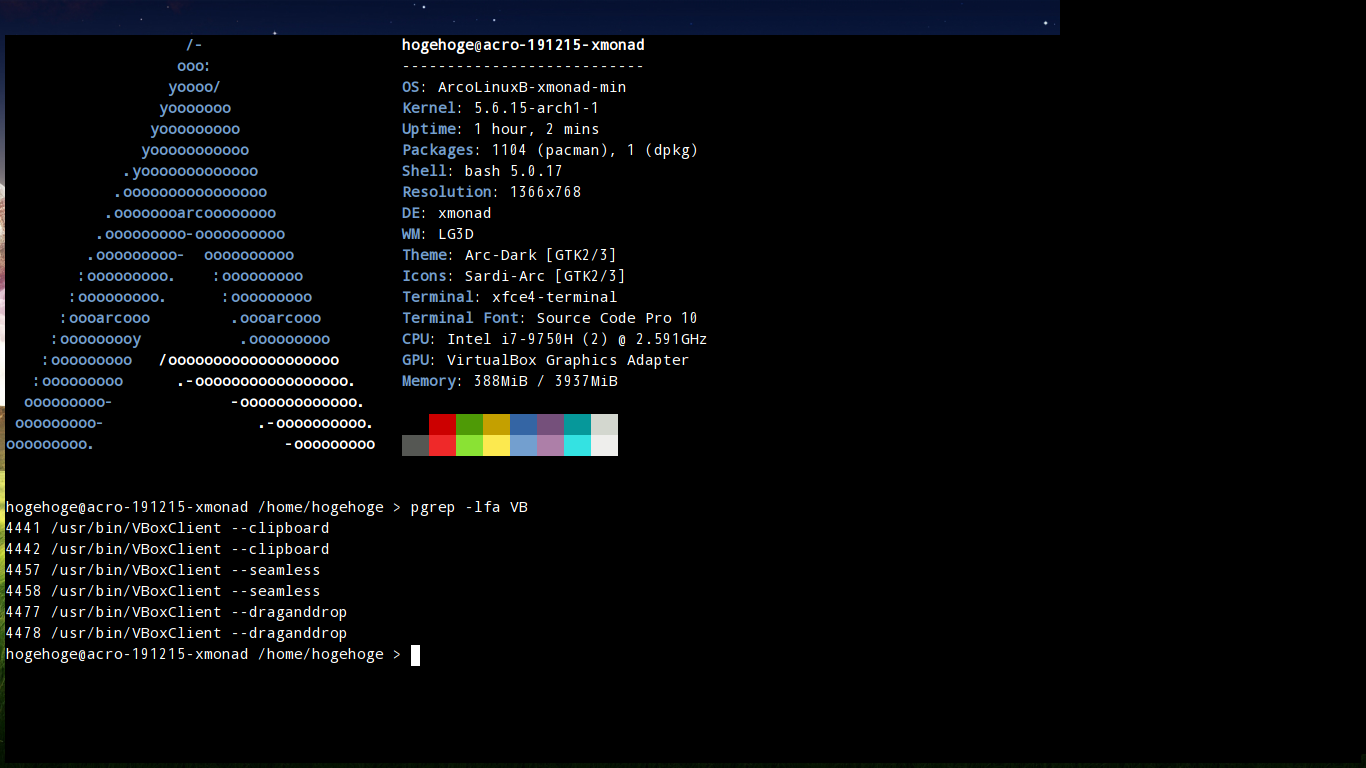 VirtualBox - Guest Additions インストール - ArcoLinux - 19.12.15 - xmonad